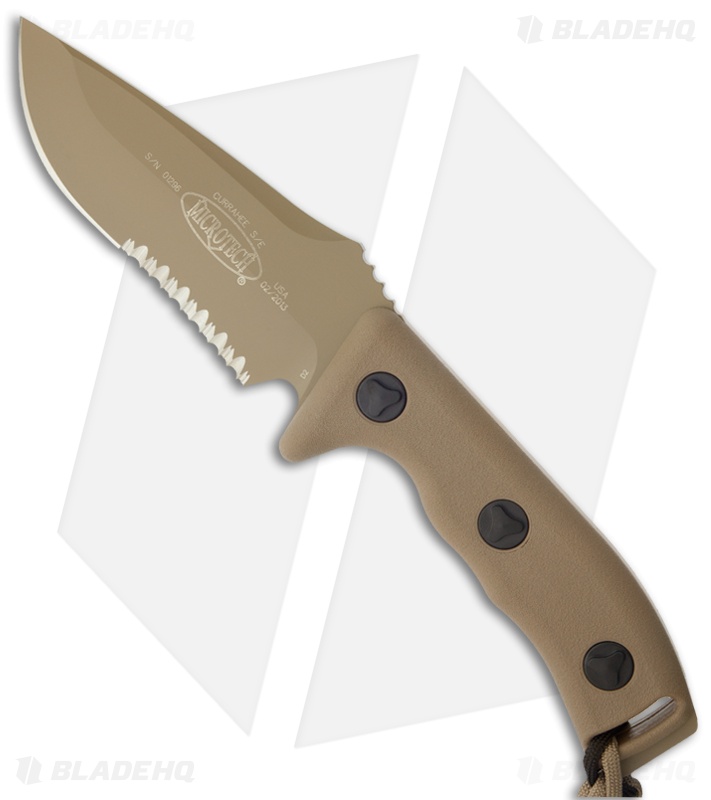 Microtech Currahee Drop Point Knife Fixed Blade (4.5" Tan Serr) 102-2TA ...