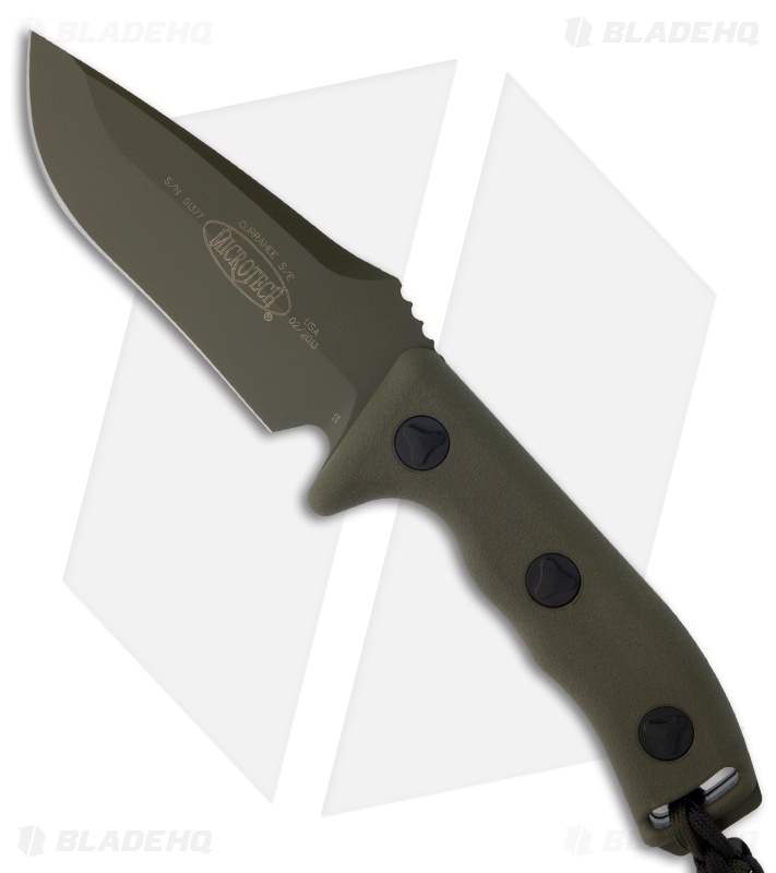 Microtech Currahee Drop Point Knife Fixed Blade (4.5" Green D2) 102-1GR ...