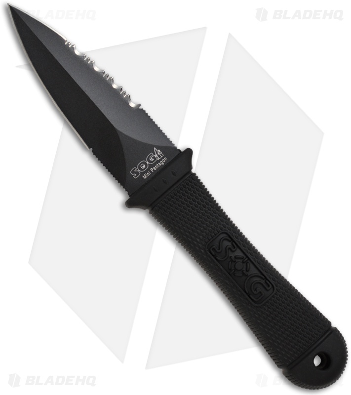 SOG Mini Pentagon M14 Fixed Blade Knife (3.5" Black Serr) - Blade HQ