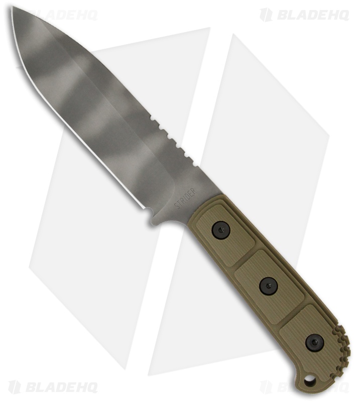 Strider MSS Fixed Blade Knife w/ Green G10 (5.25" Tiger Stripe) - Blade HQ