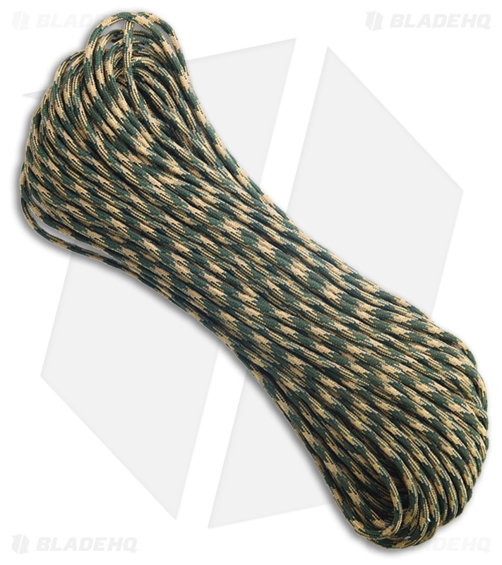 Forest Camo 550 Paracord Nylon Braided 7-Strand Core (100') USA - Blade HQ