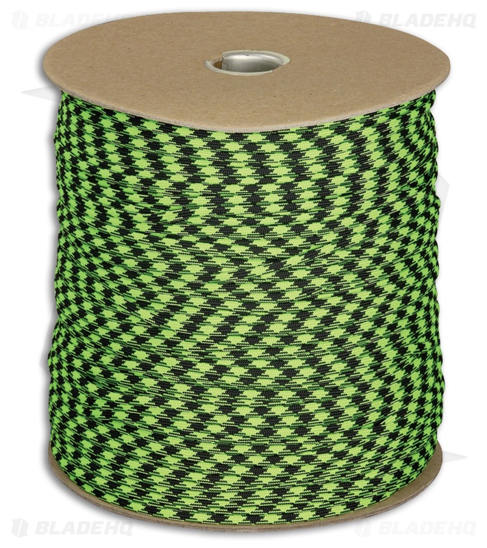 Outbreak Zombie 550 Paracord Neon Green/Black Nylon (1000') USA - Blade HQ