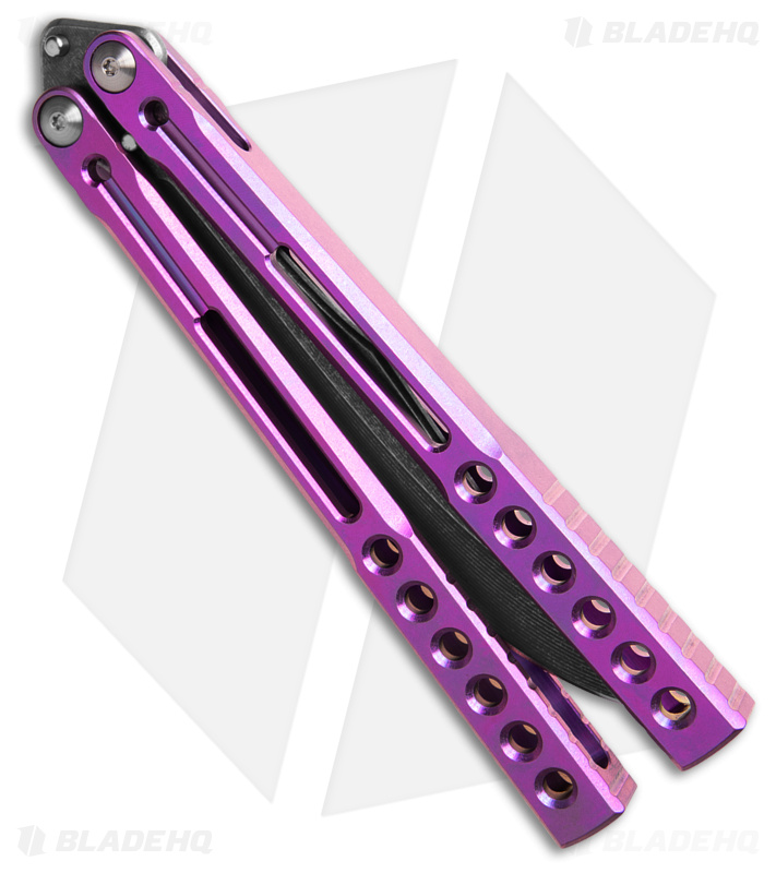 Heibel Invictus Balisong Knife Purple Ti Black SW - Blade HQ