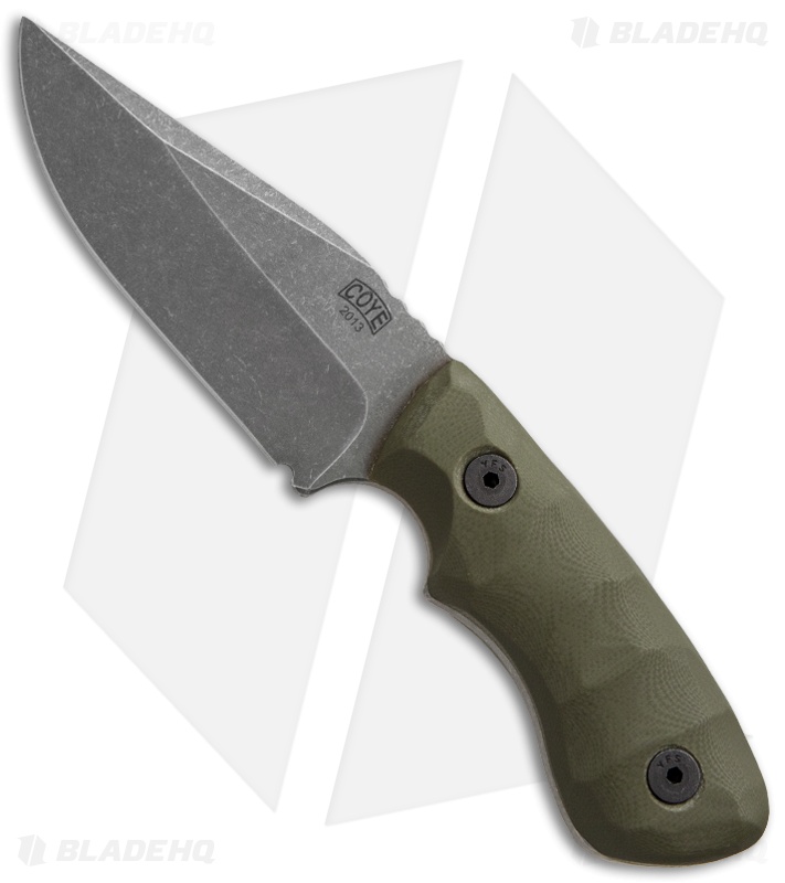 Bill Coye Ridgeback Custom Fixed Blade Knife OD Green G-10 (3.25" Acid ...