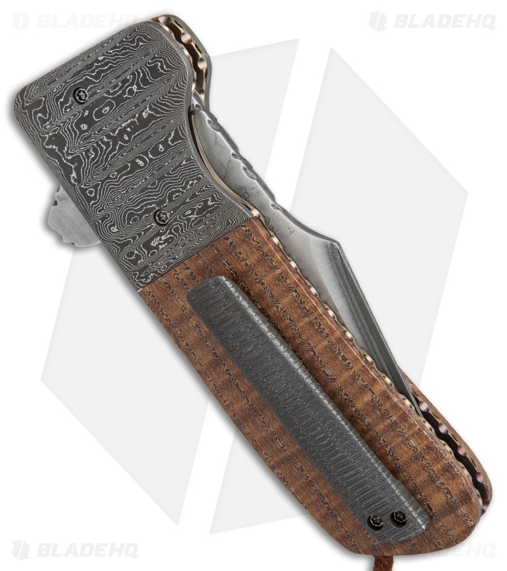 Burr Oak Knives Rule 9 Harpoon Flipper Knife Oak/Damascus (3.75" San ...