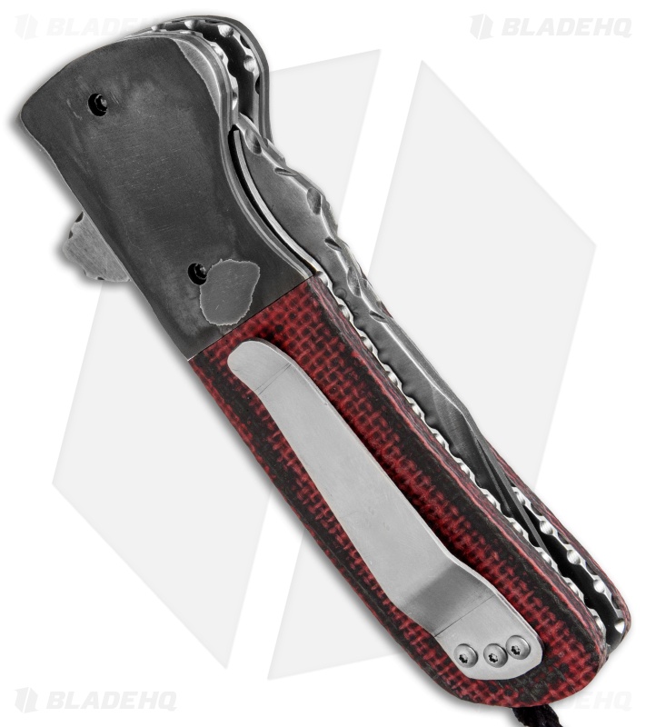 Burr Oak Knives Rule 9 Flipper Red/Black Burlap Micarta (3.5" San Mai ...