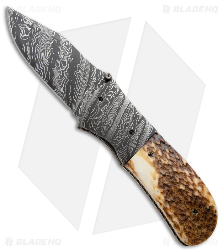 Burr Oak Knives First Responder Knife Red Stag (3.5" Damascus) - Blade HQ
