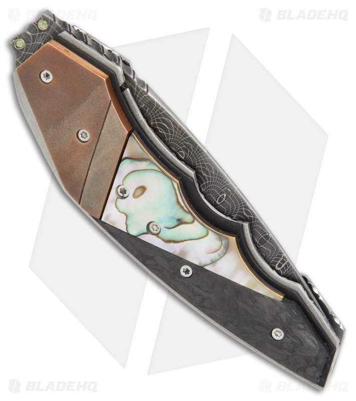 Corrie Schoeman X-Ecute Flipper Knife Abalone/Carbon Fiber (6" Damascus ...