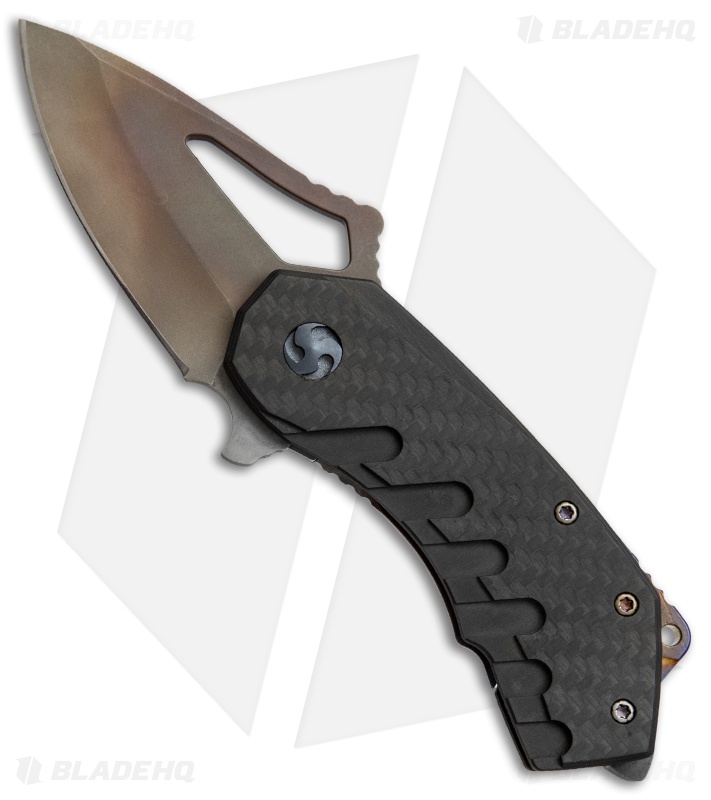 Glenn Waters Custom Kiba II Flipper Knife CF/Flamed Ti (2.5" Heat ...