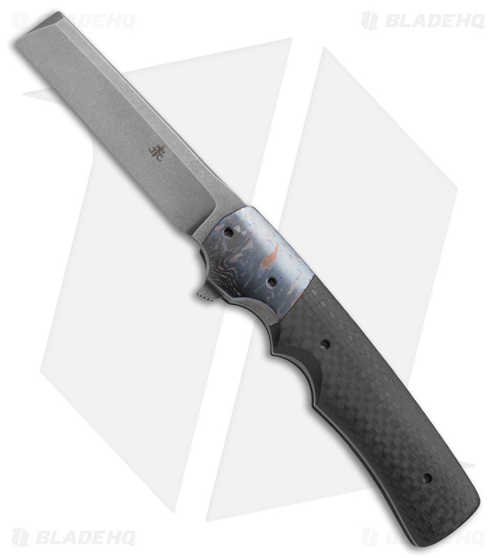 Jason Clark Custom Modified Razor Flipper Knife Timascus/CF (3.5" Acid ...