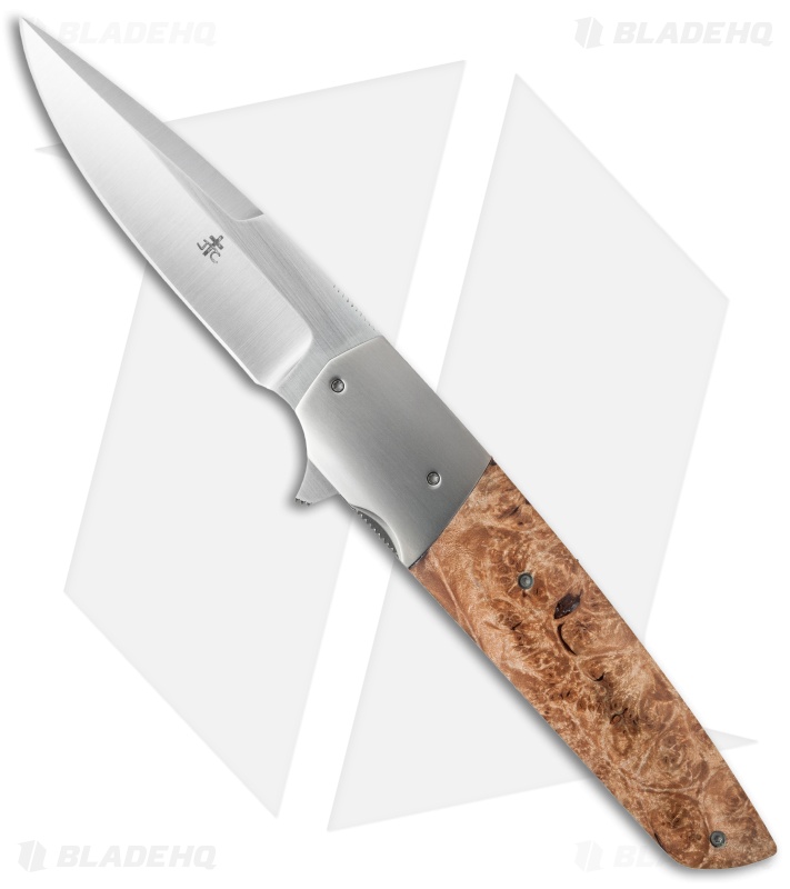 Jason Clark Custom Standard Flipper Knife Maple Burl (3.625" Satin ...