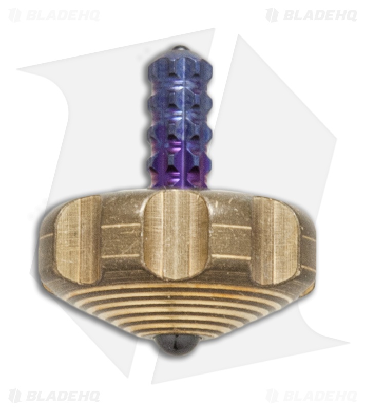 Marfione Custom Knives Mini Spin Top - Brass w/ Purple Ti Stem - Blade HQ
