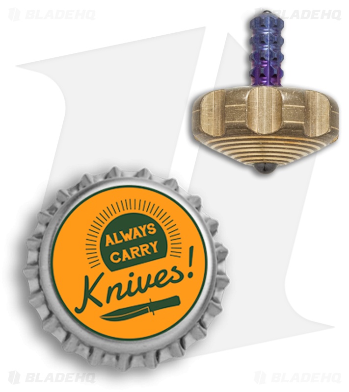 Marfione Custom Knives Mini Spin Top - Brass w/ Purple Ti Stem - Blade HQ