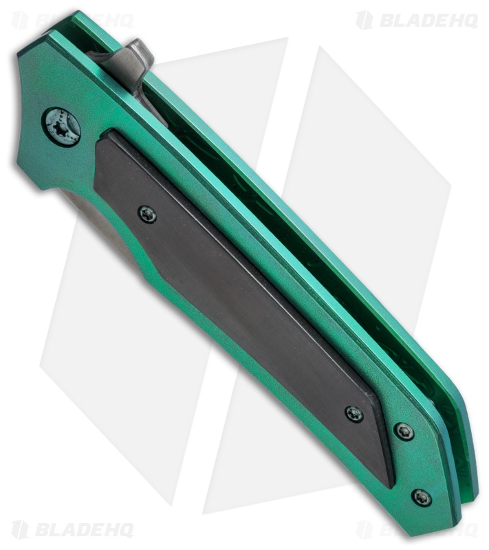 Venier Forge Ronin Frame Lock Flipper Knife Green Ti w/ Zirconium (3.3 ...