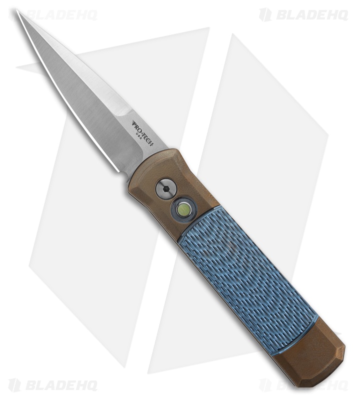 Pro-Tech Godson Custom Auto Knife Blue Jigged Ti Satin