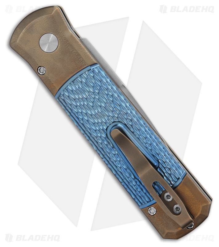 Pro-Tech Godson Custom Auto Knife Blue Jigged Ti Satin