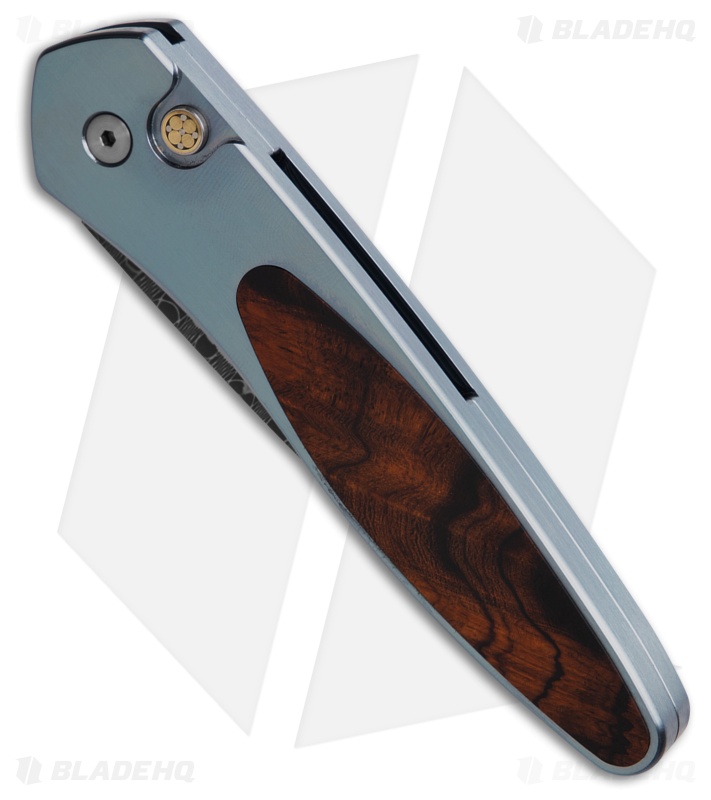 Pro-Tech Newport Automatic Knife Blue Titanium/Wood Damascus