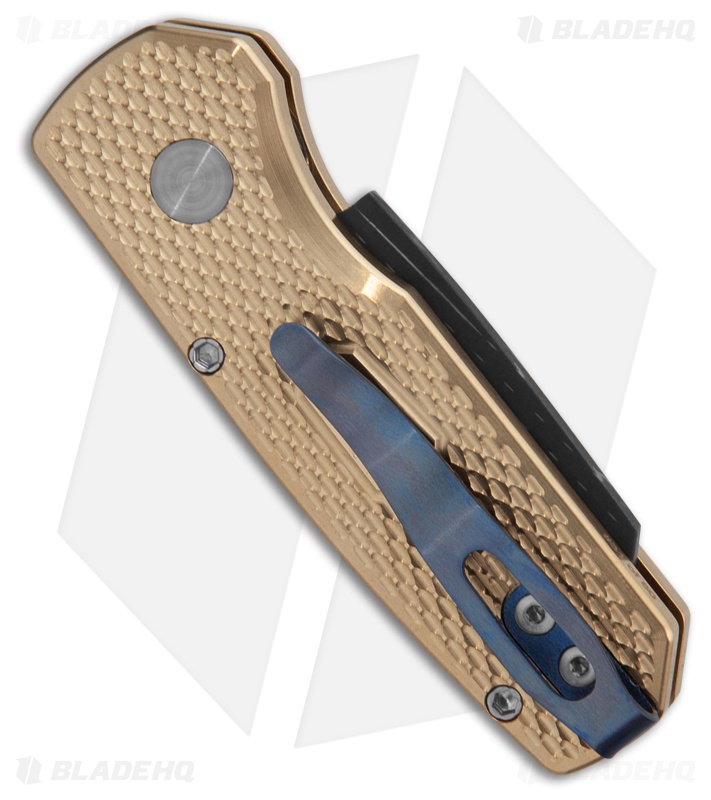 Pro-Tech Runt 5 Auto Aluminum Bronze Reverse Tanto Damascus