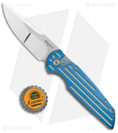 Pro-Tech TR-3 Button Lock Knife Blue/Green Titanium Blade HQ