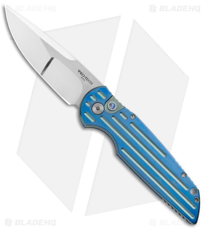 Pro-Tech TR-3 Button Lock Knife Blue/Green Titanium Blade HQ