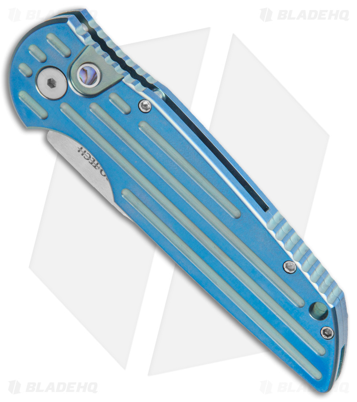 Pro-Tech TR-3 Button Lock Knife Blue/Green Titanium Blade HQ