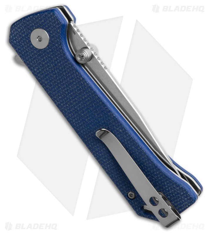 QSP Grebe Button Lock Tanto Knife Blue Micarta/SW - Blade HQ