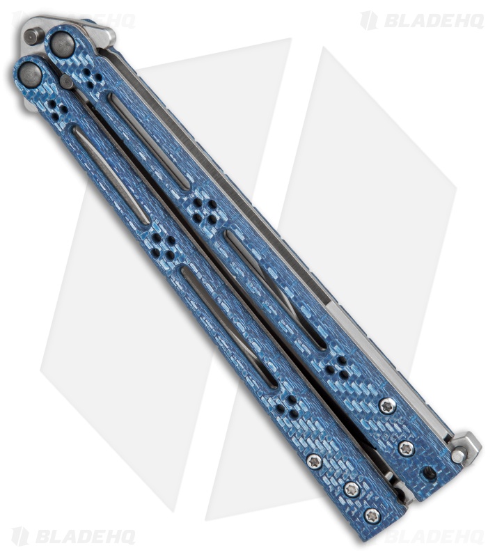 Hom Design Basilisk-R Balisong Butterfly Knife Blue Twill (4.6" Satin ...
