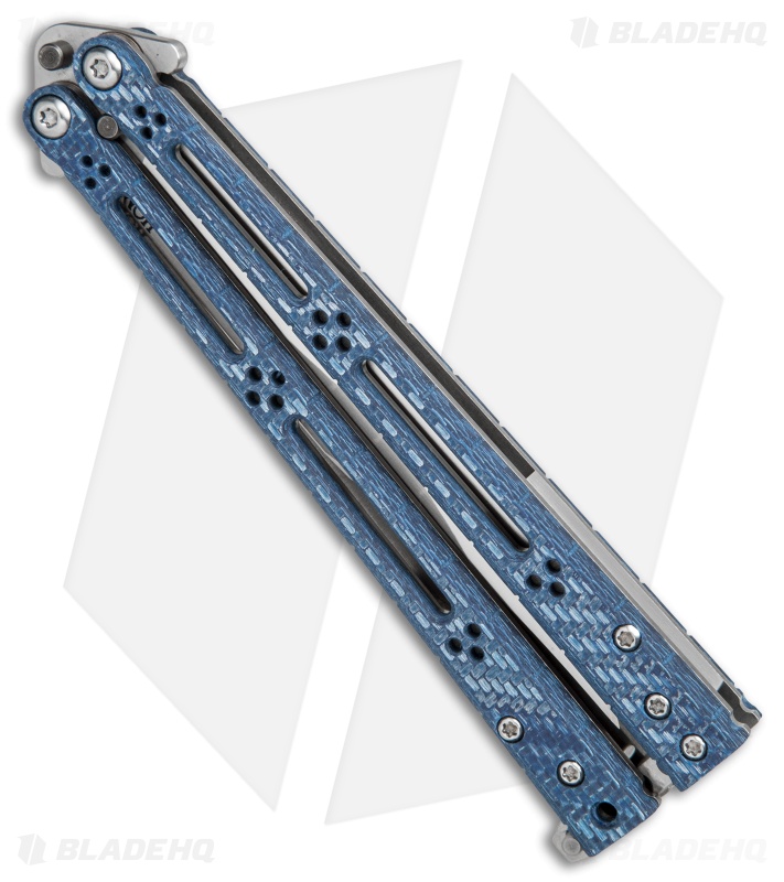 Hom Design Basilisk-R Balisong Butterfly Knife Blue Twill (4.6" Satin ...