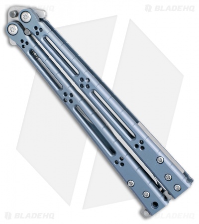 Hom Design Basilisk-R Titanium Balisong Butterfly Knife Blue Ano (4.6 ...