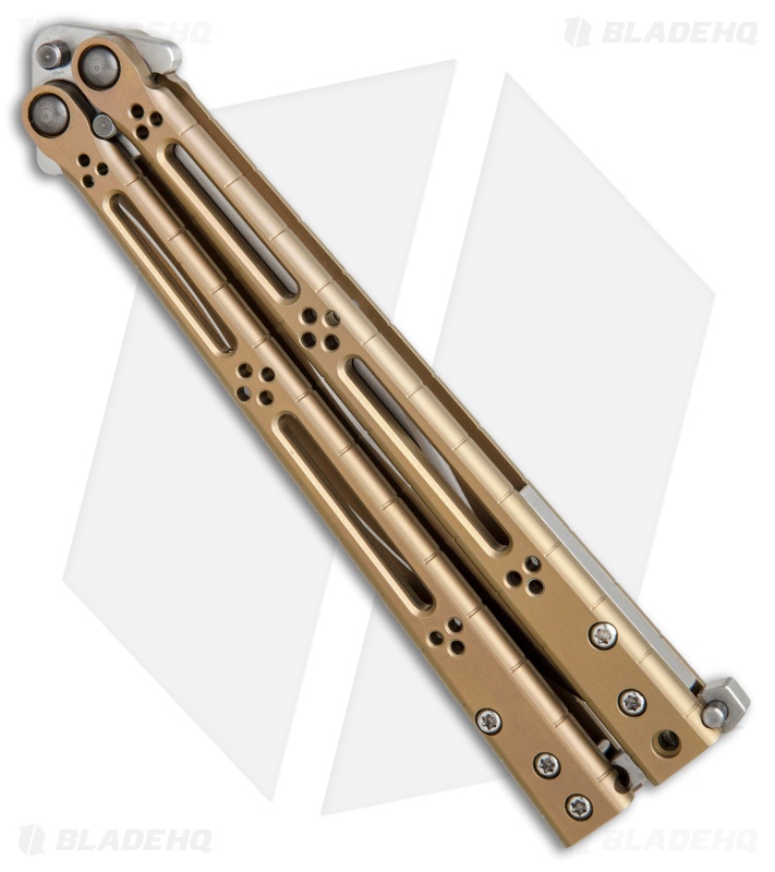 Hom Design Basilisk-R Titanium Balisong Butterfly Knife Bronze Ano (4.6 ...