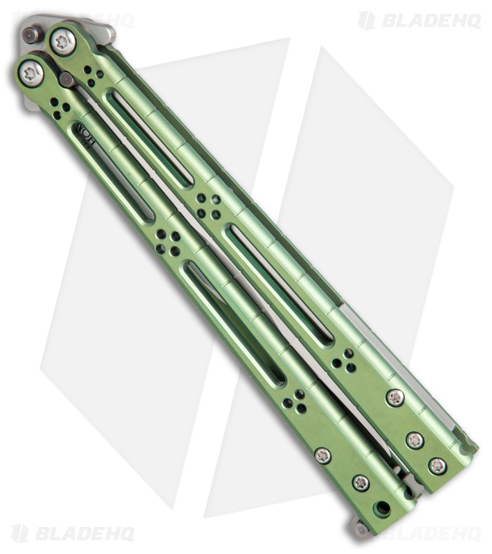 Hom Design Basilisk-R Titanium Balisong Butterfly Knife Green Ano (4.6 ...