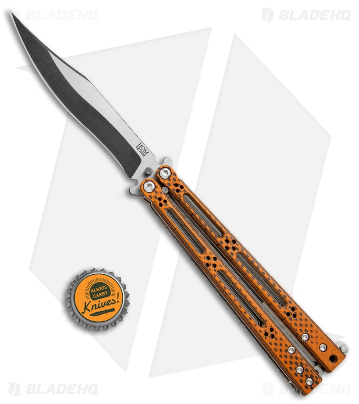 Hom Design Basilisk-R Balisong Knife Orange CF #4 - Blade HQ