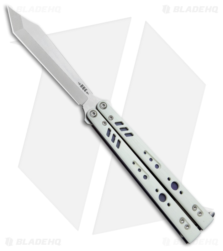 BRS Premium Replicant Balisong Butterfly Knife White G-10/Purple Ti (4. ...