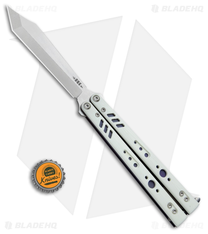 BRS Premium Replicant Balisong Butterfly Knife White G-10/Purple Ti (4. ...