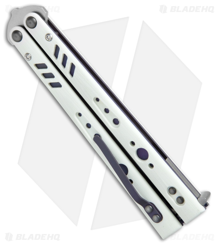 BRS Premium Replicant Balisong Butterfly Knife White G-10/Purple Ti (4. ...
