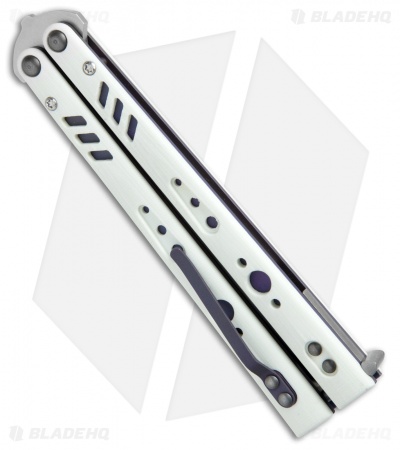 BRS Premium Replicant Balisong Butterfly Knife White G-10/Purple Ti (4. ...
