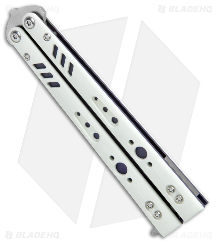 BRS Premium Replicant Balisong Butterfly Knife White G-10/Purple Ti (4. ...
