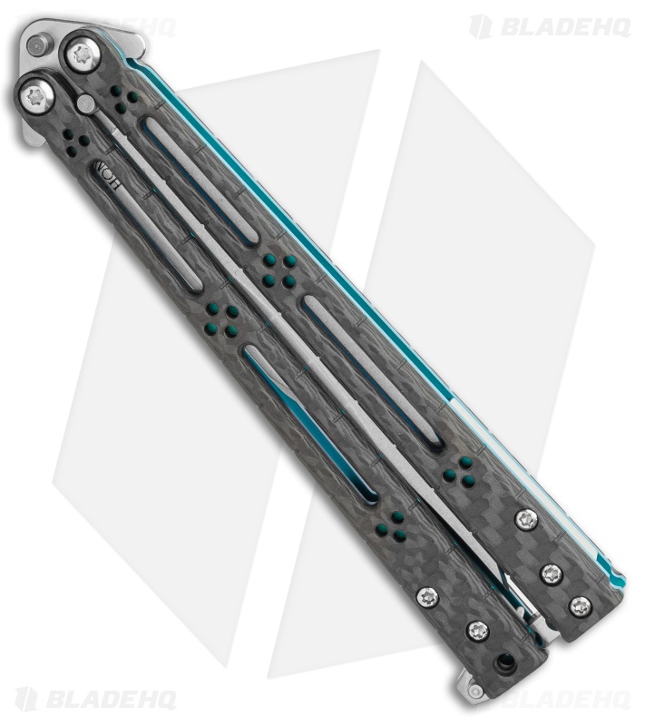 Hom Design Basilisk-R | Carbon Fiber Butterfly Knife | Teal Liners