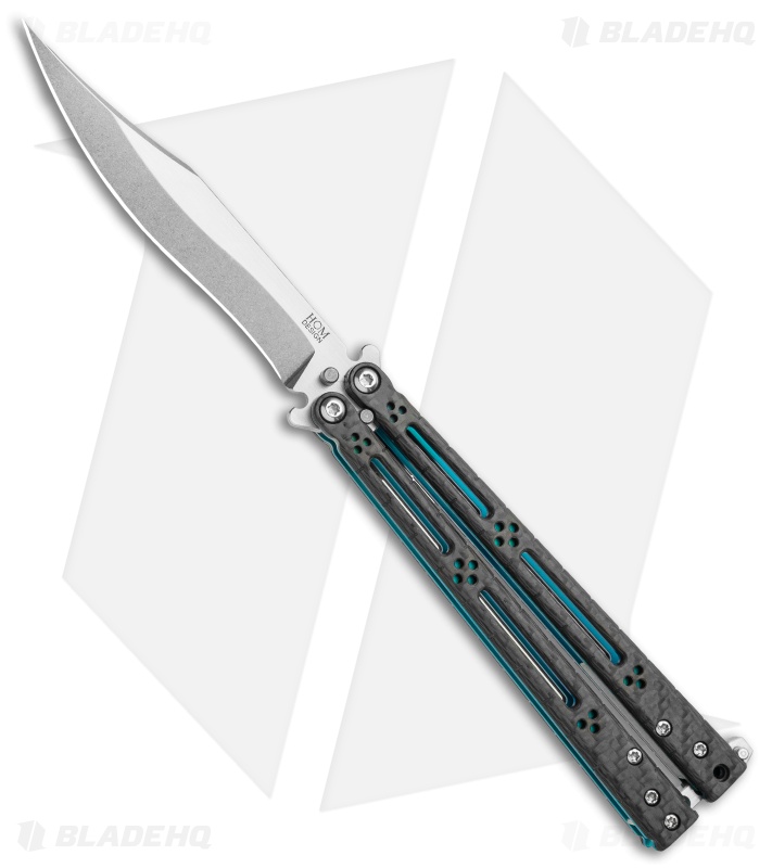 Hom Design Basilisk-R | Carbon Fiber Butterfly Knife | Teal Liners