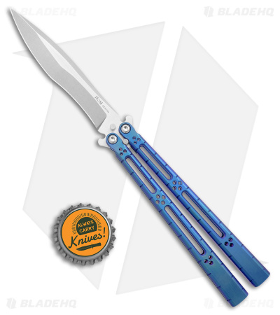 Hom Design I-Basilisk Channel Balisong Blue Ti - Blade HQ