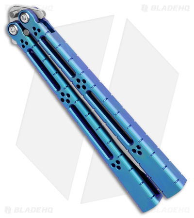 Hom Design I-Basilisk Channel Balisong Blue Ti - Blade HQ