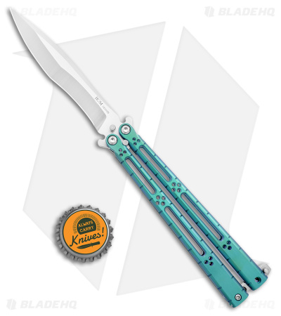 Hom Design I-Basilisk Balisong Teal Ti + Latch - Blade HQ
