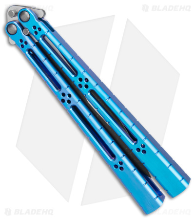 Hom Design I-Basilisk Channel Balisong Blue Ti - Blade HQ
