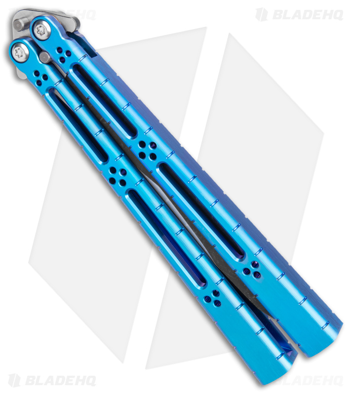 Hom Design I-Basilisk Channel Balisong Blue Ti - Blade HQ
