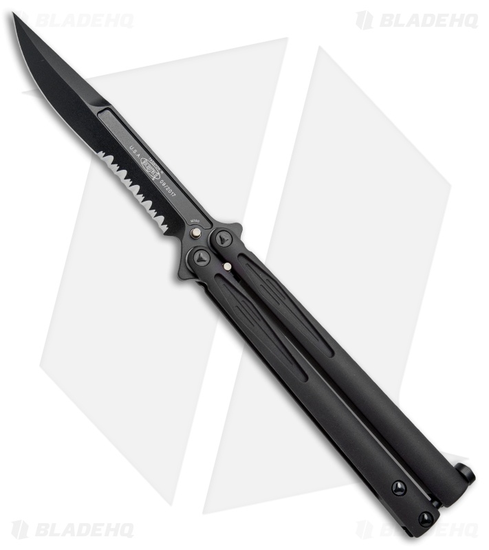Microtech Tachyon III Balisong Butterfly Knife Tactical (4.5" Black Serr) 173-2T - Blade HQ