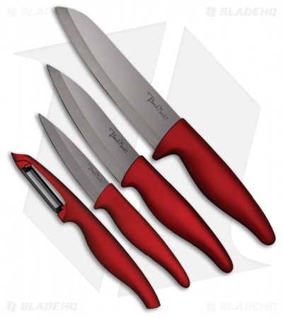 Benchmark 4-Piece Ceramic Kitchen Knife Set Red Rubber - Blade HQ