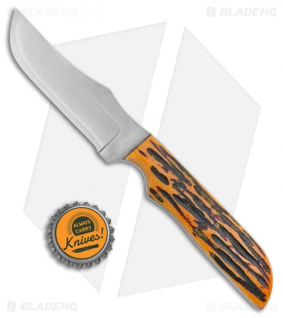 Anza Knives 709-AJB Fixed Blade Knife Amber Jigged Bone (4.5" Satin ...