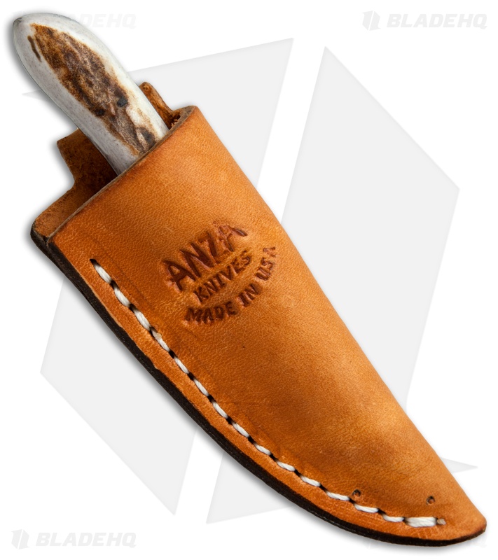 Anza Knives M-FE Fixed Blade Knife Stag Horn (2" Satin) - Blade HQ