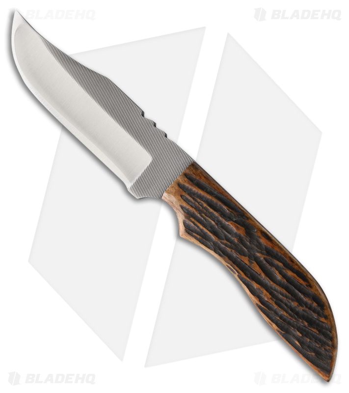 Anza Knives JWK-1 Fixed Blade Knife Amber Bone (4.00" Satin) - Blade HQ