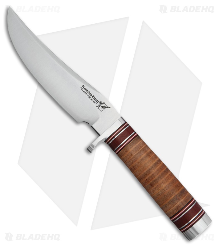 BlackJack Classic Model 127 Fixed Blade Knife Stacked Leather (6" Satin ...